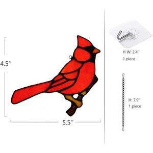 Accents | Red Cardinal Bird On Branch Stained Glass Window Hangings Red ...